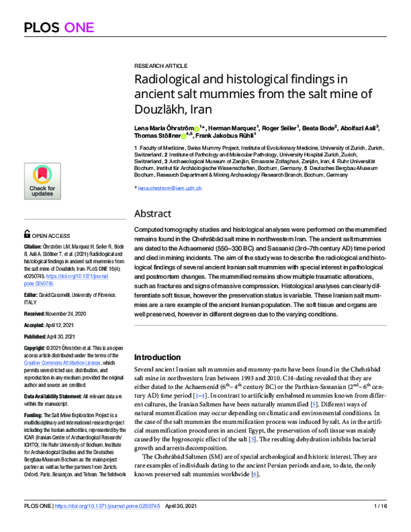 (PDF) Radiological and histological findings in ancient salt mummies ...