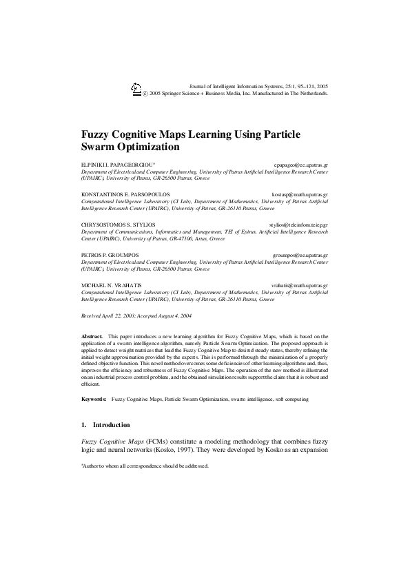 (PDF) Fuzzy Cognitive Maps Learning Using Particle Swarm Optimization