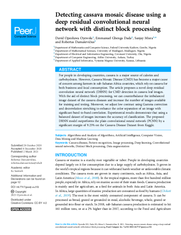Pdf Detecting Cassava Mosaic Disease Using A Deep Residual