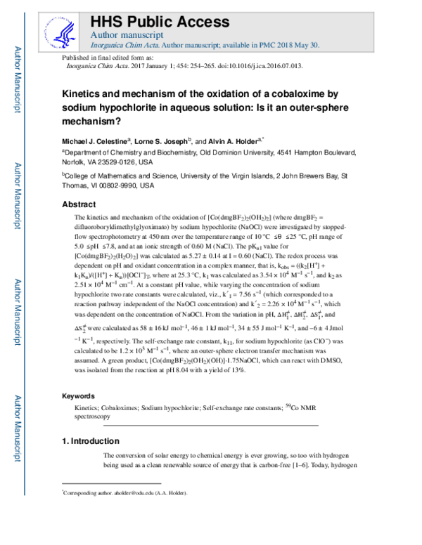 (PDF) Kinetics and mechanism of the oxidation of a cobaloxime by sodium ...