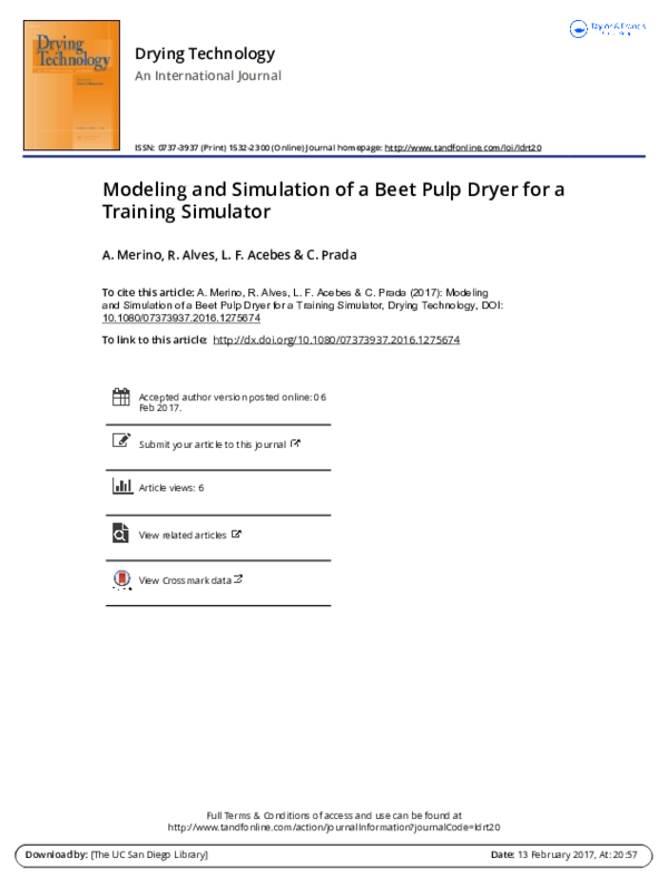 (PDF) Modeling and simulation of a beet pulp dryer for a training simulator