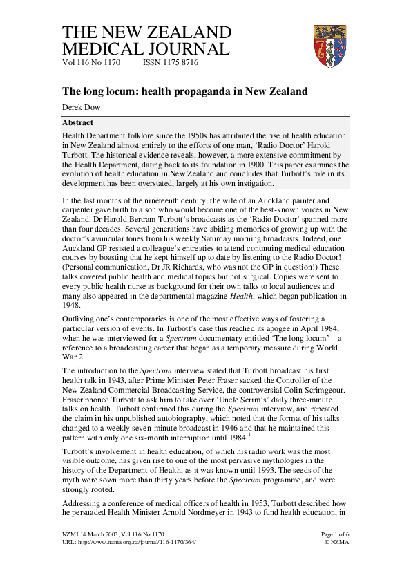 (PDF) The New Zealand Medical Journal