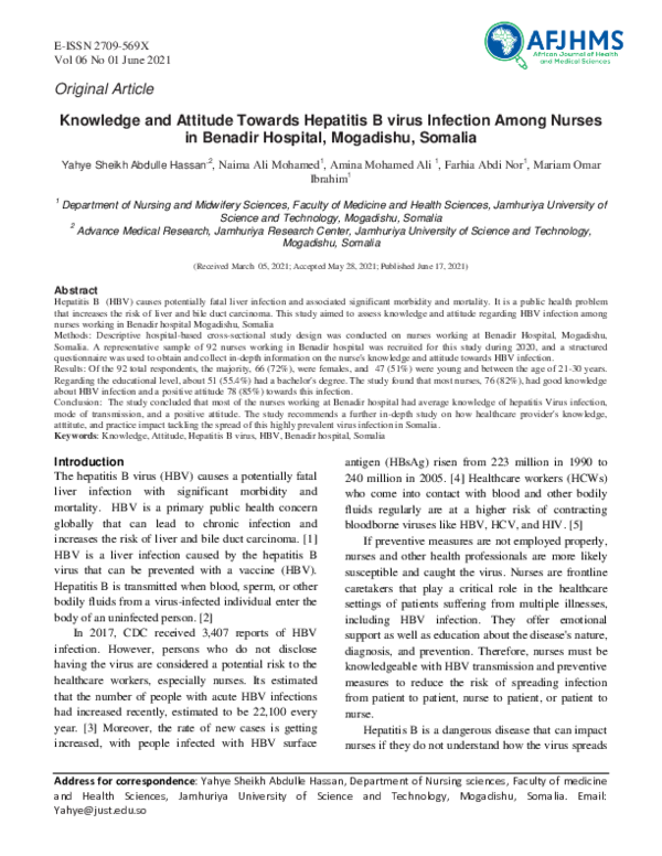 (PDF) Knowledge and Attitude Towards Hepatitis B virus Infection Among ...