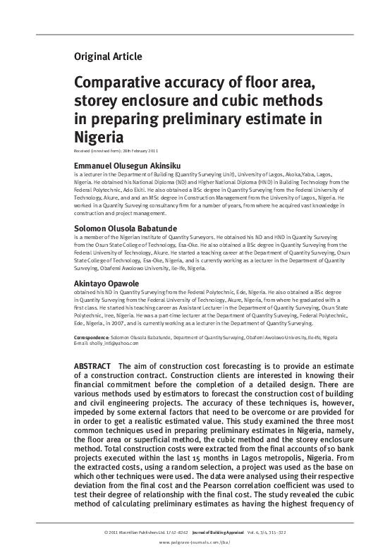 (PDF) Comparative accuracy of floor area, storey enclosure and cubic ...