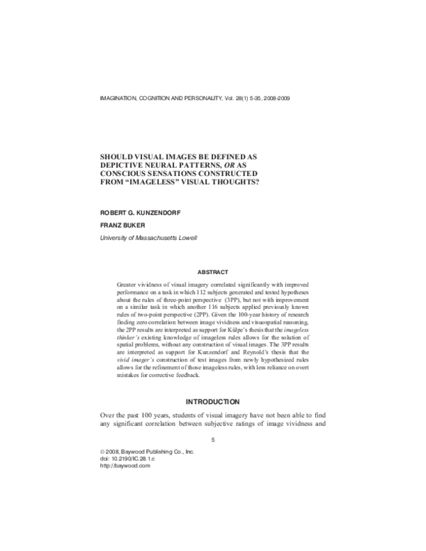 (PDF) Should Visual Images be Defined as Depictive Neural Patterns, or ...