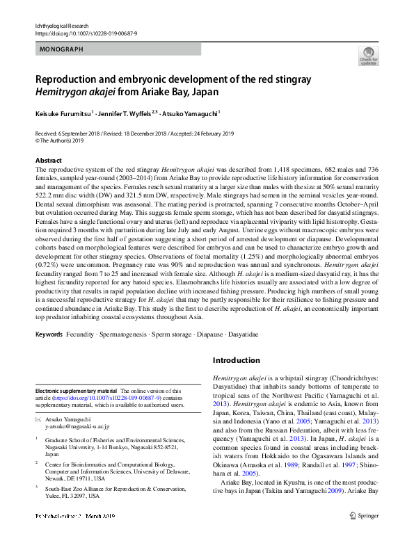 (PDF) Reproduction and embryonic development of the red stingray ...