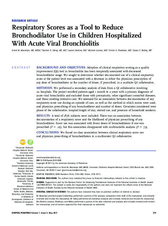 (PDF) Respiratory Scores as a Tool to Reduce Bronchodilator Use in ...