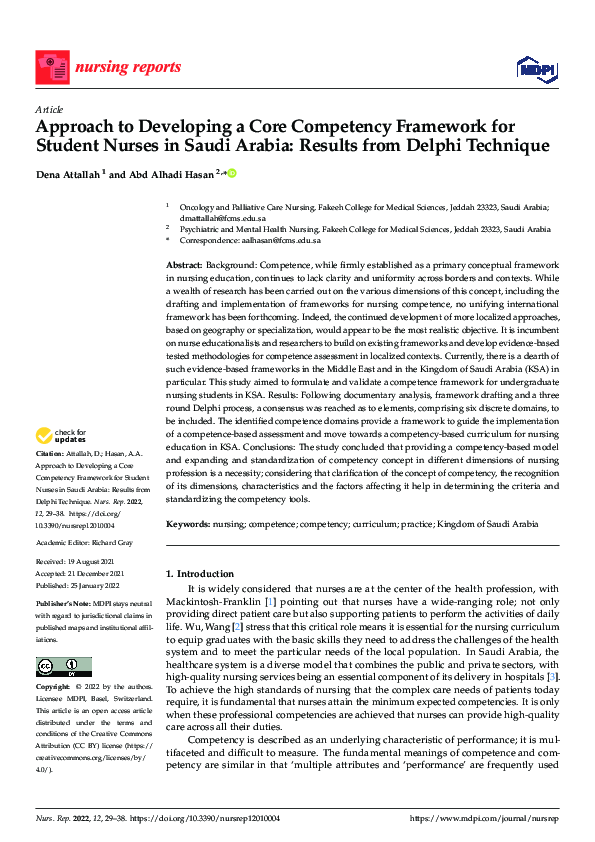 (PDF) Approach to Developing a Core Competency Framework for Student Nurses in Saudi Arabia ...