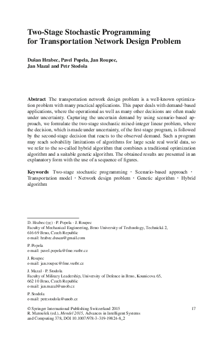 (PDF) Two-Stage Stochastic Programming for Transportation Network Design Problem