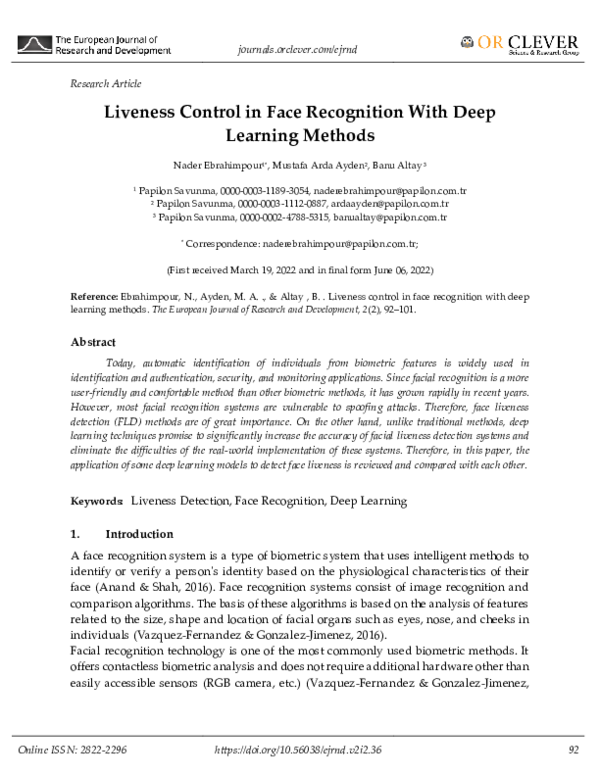 (PDF) Liveness control in face recognition with deep learning methods (PDF) Liveness control in face recognition with deep learning methods