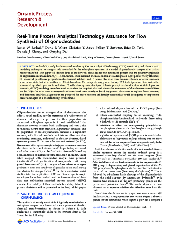 (PDF) Real-Time Process Analytical Technology Assurance for Flow Synthesis of Oligonucleotides