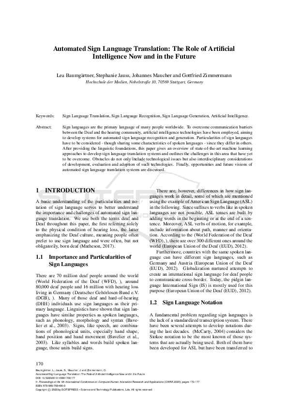 (PDF) Automated Sign Language Translation: The Role of Artificial ...