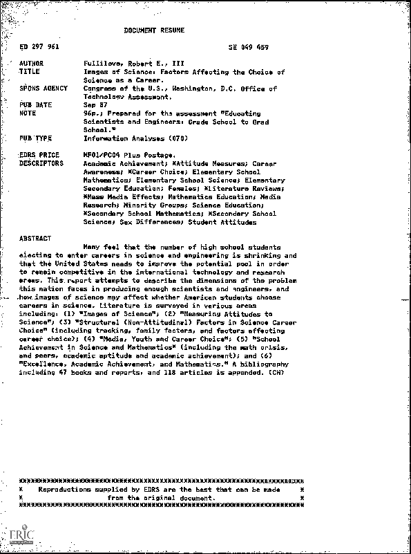 (PDF) Images of Science: Factors Affecting the Choice of Science as a ...