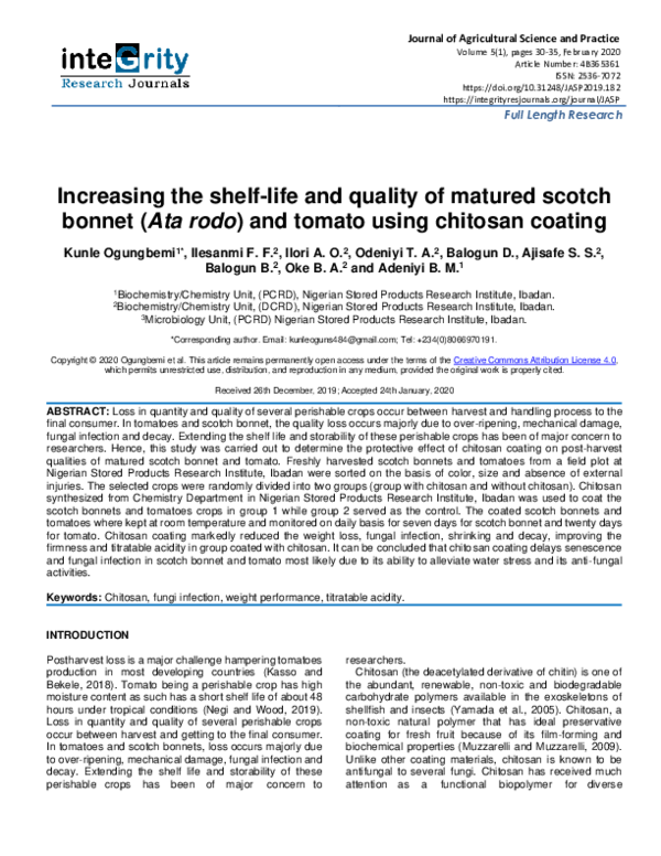 (PDF) Increasing the shelf-life and quality of matured scotch bonnet ...