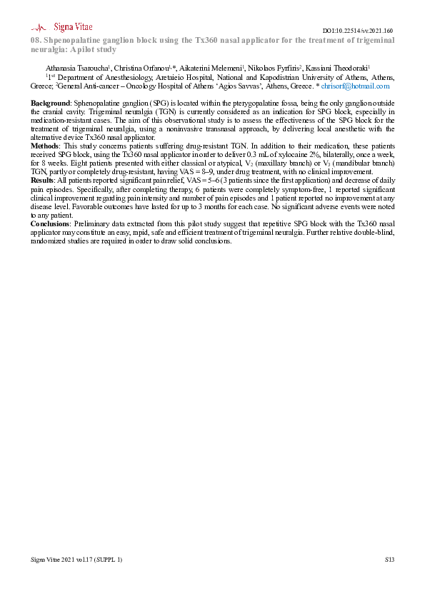 (PDF) Shpenopalatine ganglion block using the Tx360 nasal applicator ...