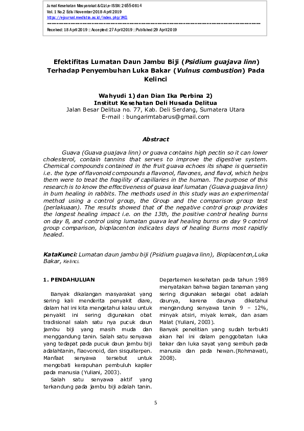 (PDF) Efektifitas Lumatan Daun Jambu Biji (Psidium guajava linn ...