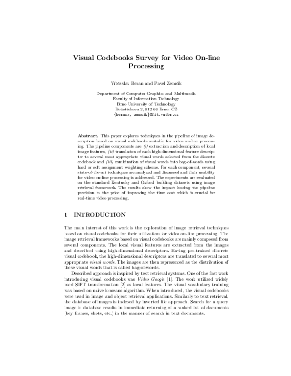 (PDF) Visual Codebooks Survey for Video On-Line Processing