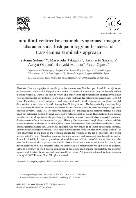 (PDF) Intra-third ventricular craniopharyngiomas: imaging ...