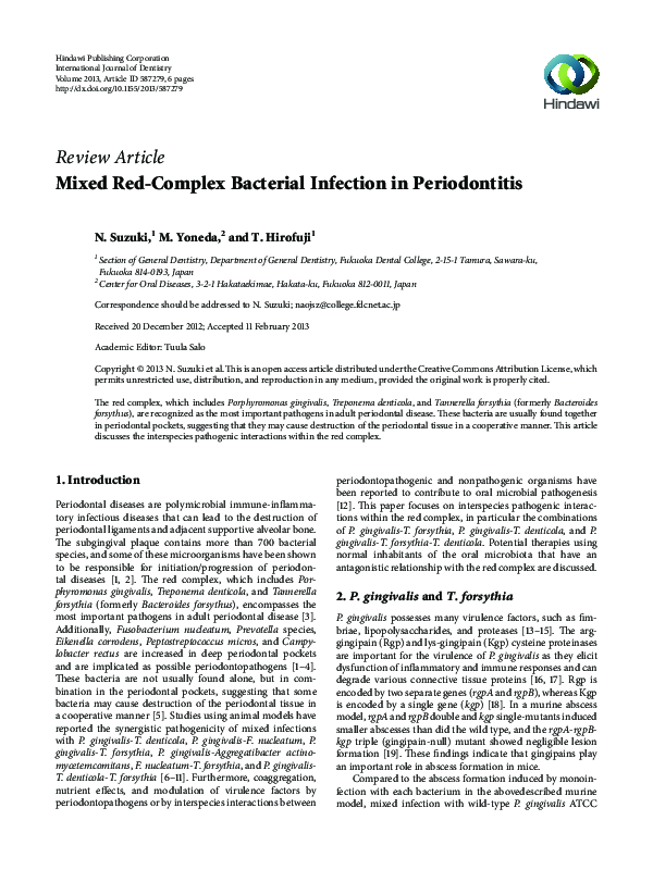 (PDF) Mixed red-complex bacterial infection in periodontitis