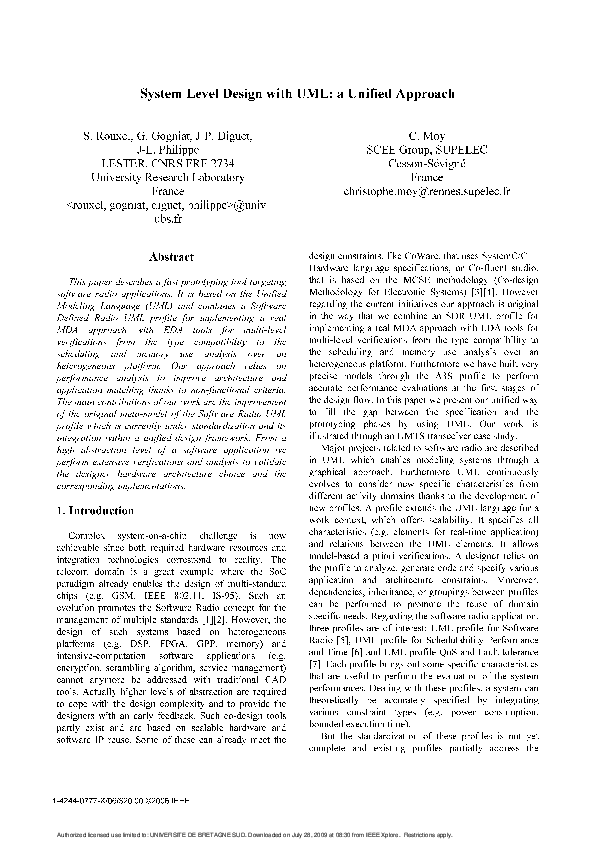 (PDF) System Level Design with UML: a Unified Approach