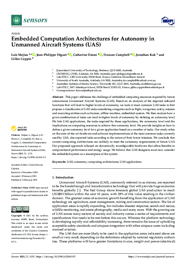Pdf Embedded Computation Architectures For Autonomy In Unmanned Aircraft Systems Uas Jean