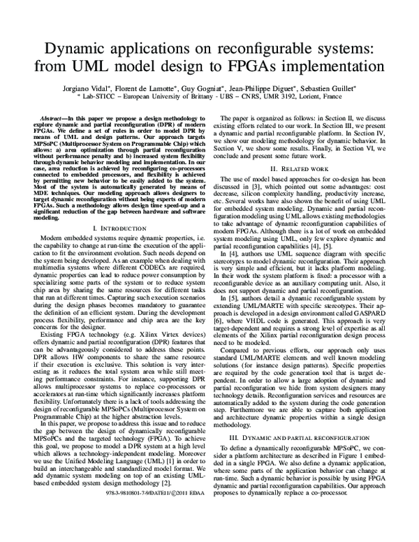 Pdf Dynamic Applications On Reconfigurable Systems From Uml Model Design To Fpgas