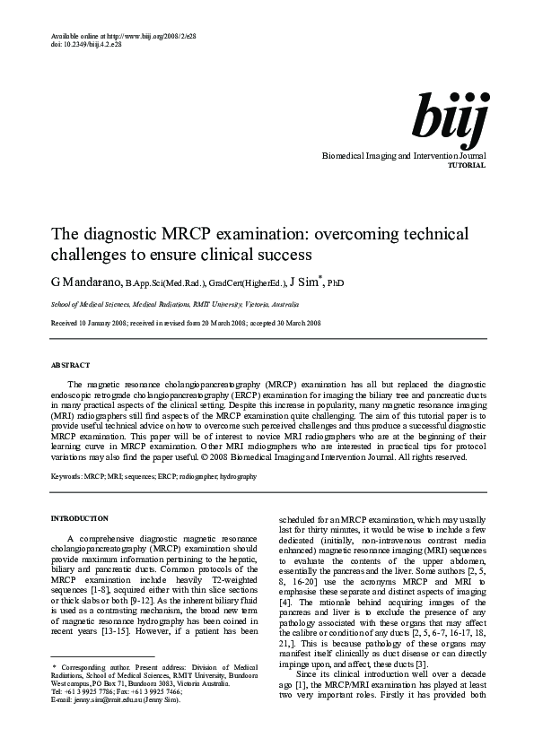 (PDF) The diagnostic MRCP examination: overcoming technical challenges ...