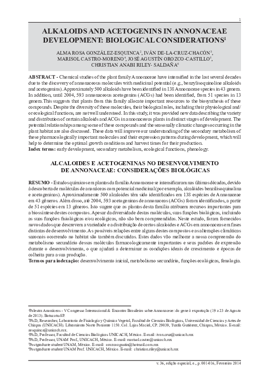 (PDF) Alkaloids and acetogenins in Annonaceae development: biological ...
