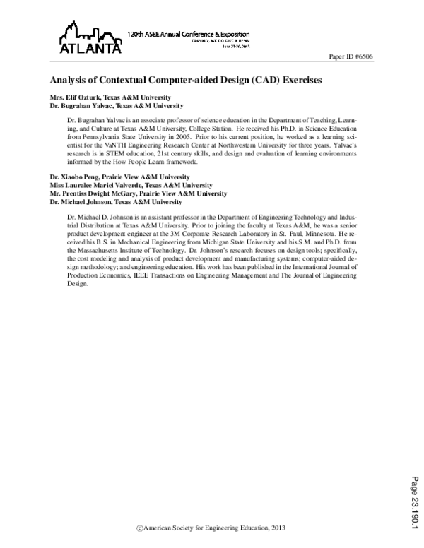 (PDF) Analysis of Contextual Computer-aided Design (CAD) Exercises