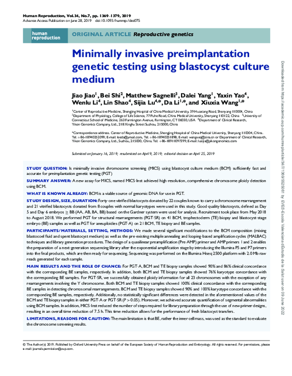 (PDF) Minimally invasive preimplantation genetic testing using ...