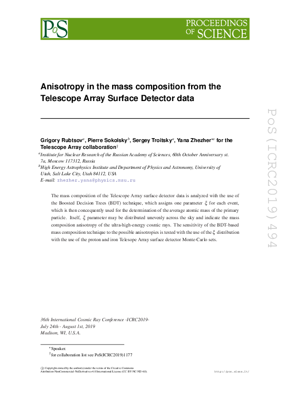 (PDF) Anisotropy in the mass composition from the Telescope Array Surface Detector data