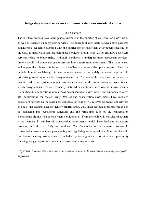(PDF) Integrating ecosystem services into conservation assessments: A review