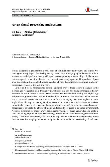 Pdf Array Signal Processing And Systems