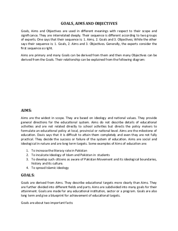 (DOC) GOALS, AIMS AND OBJECTIVES