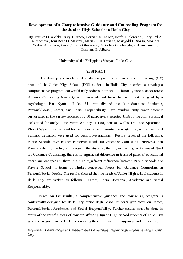(DOC) Development of a Comprehensive Guidance and Counseling Program ...