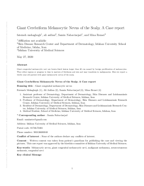 (PDF) Giant Cerebriform Melanocytic Nevus of the Scalp; A Case report