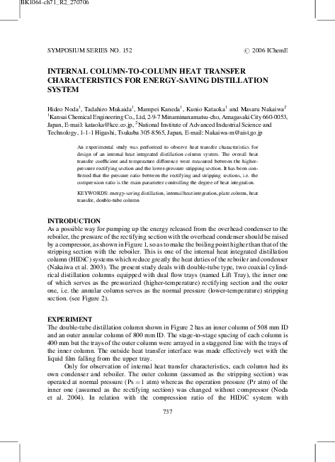 (PDF) Internal Column-to-column Heat Transfer Characteristics for ...