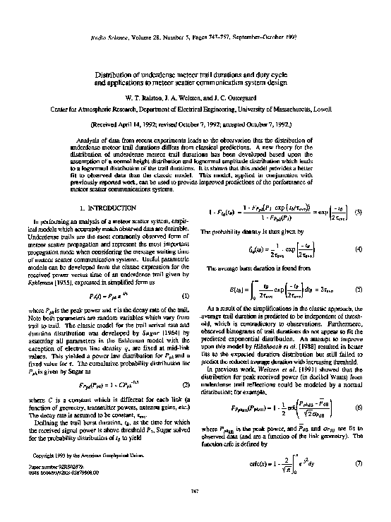 (PDF) Distribution of underdense meteor trail durations and duty cycle ...