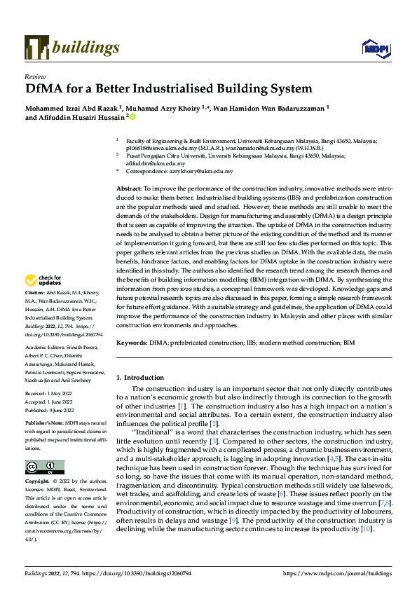 (PDF) DfMA for a Better Industrialised Building System