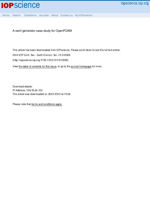 (PDF) A swirl generator case study for OpenFOAM