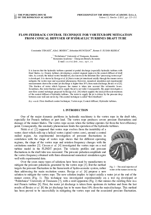(PDF) Flow-Feedback control technique for vortex rope mitigation from ...