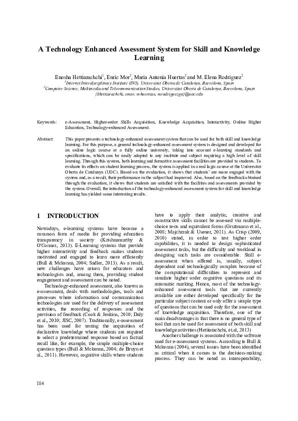 (PDF) A Technology Enhanced Assessment System for Skill and Knowledge ...