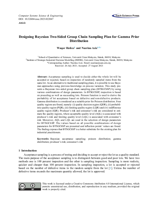 (PDF) Designing Bayesian Two-Sided Group Chain Sampling Plan for Gamma ...