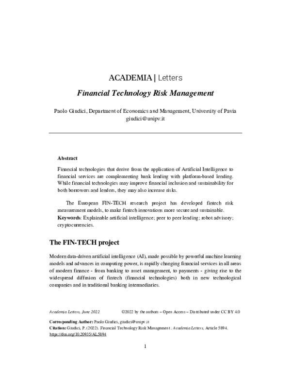 (PDF) Financial Technology Risk Management