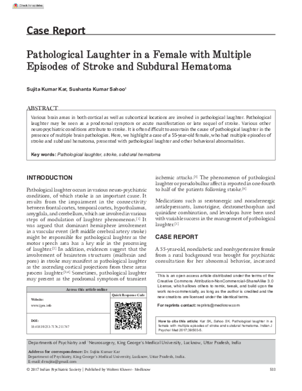 (PDF) Pathological Laughter in a Female with Multiple Episodes of ...