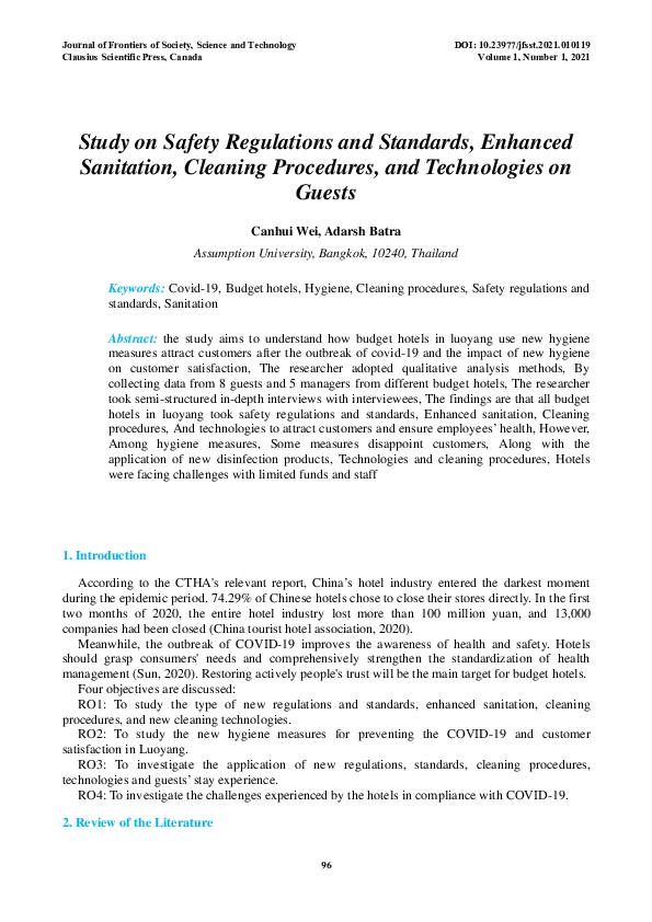 (PDF) Study on Safety Regulations and Standards, Enhanced Sanitation ...