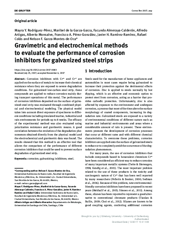 (PDF) Gravimetric and electrochemical methods to evaluate the ...