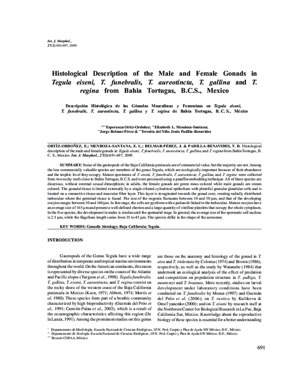 (PDF) Histological Description of the Male and Female Gonads in Tegula eiseni, T. funebralis, T ...