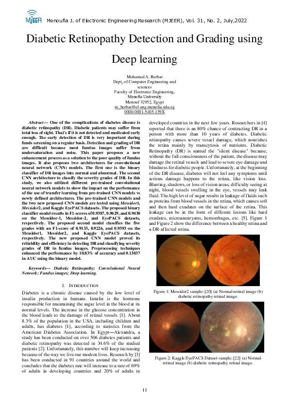 Pdf Diabetic Retinopathy Detection And Grading Using Deep Learning