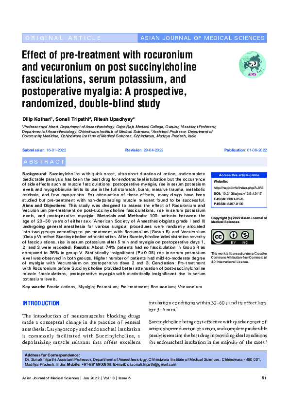 (PDF) Effect of pre-treatment with rocuronium and vecuronium on post ...